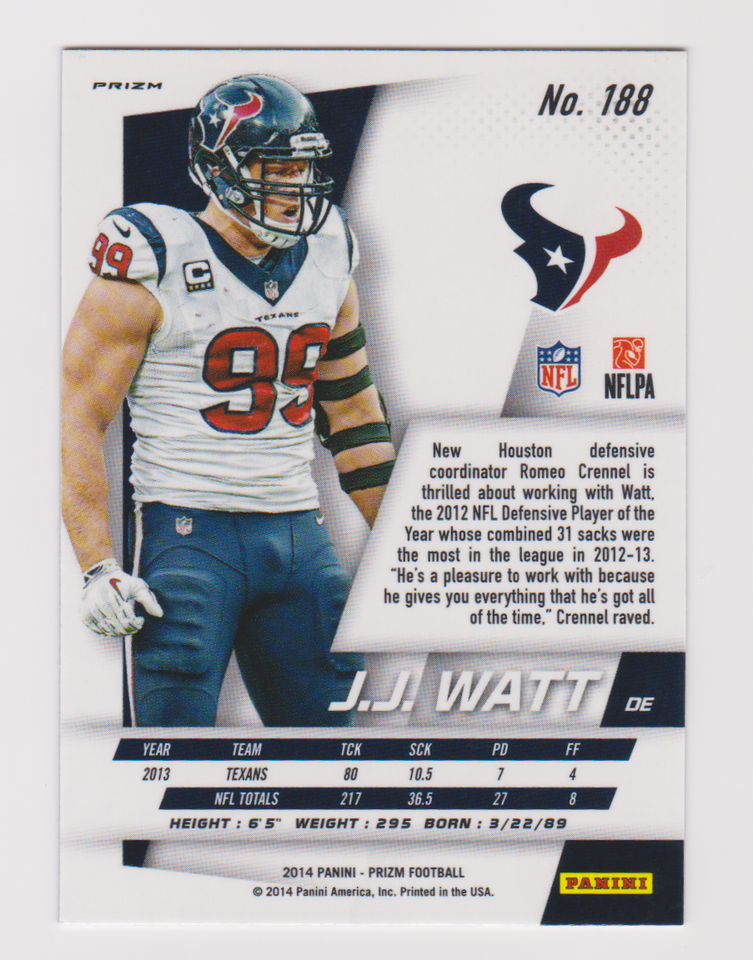 2014 Panini Prizm #188 J.J. Watt Panini Logo Prizm | eBay UK