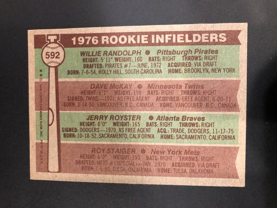 1976 Topps Rookie Infielders Willie Randolph McKay Royster Staiger Card ...