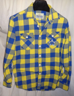 Seattle Mariners Shirt Mens XS Blue Yellow Plaid Flannel Night Button ...