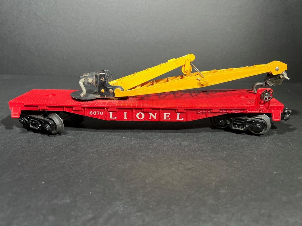 1959-60 Lionel 6670 Red Flatcar with Yellow Derrick -Left Side Stamp | eBay