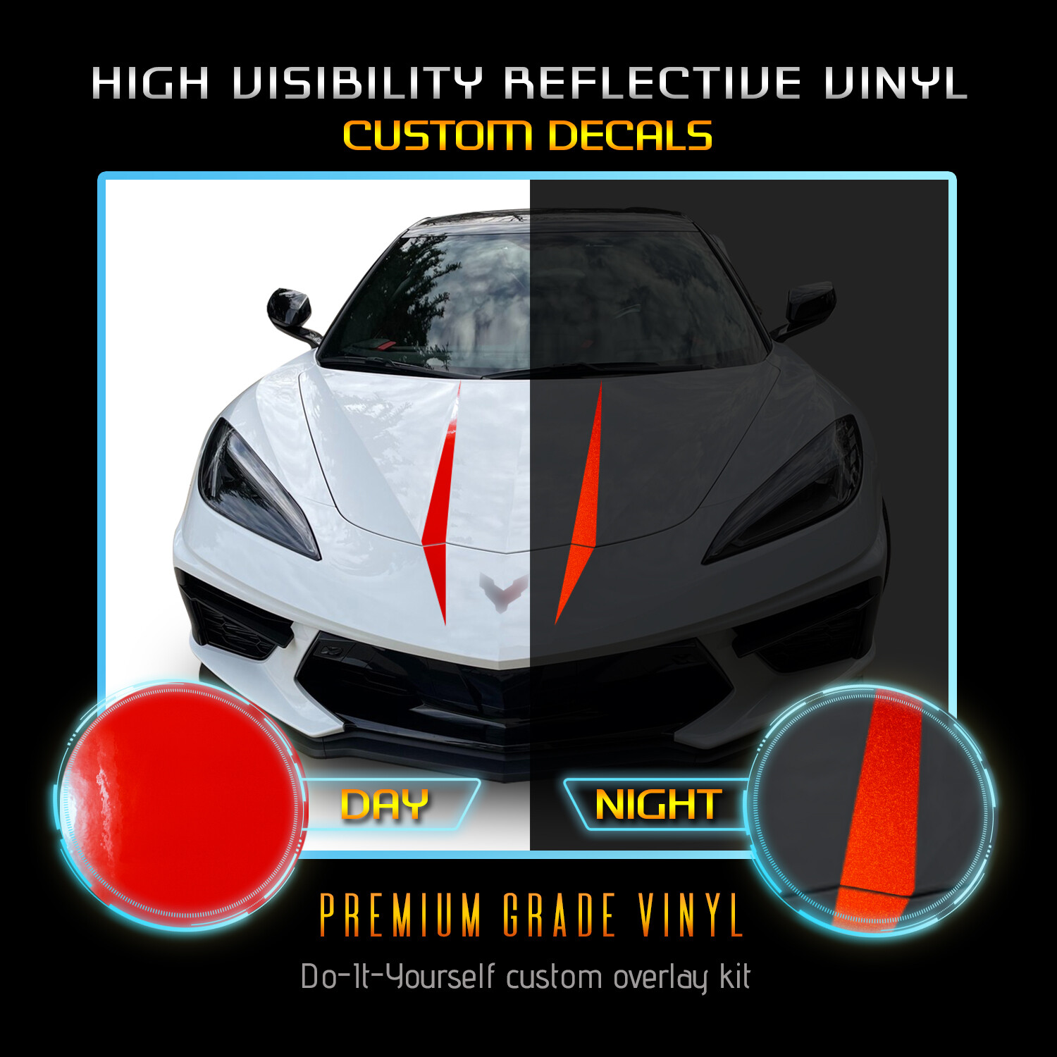 For 2020 2021 Corvette C8 Hood Spears Graphic Overlay Decal - Gloss ...