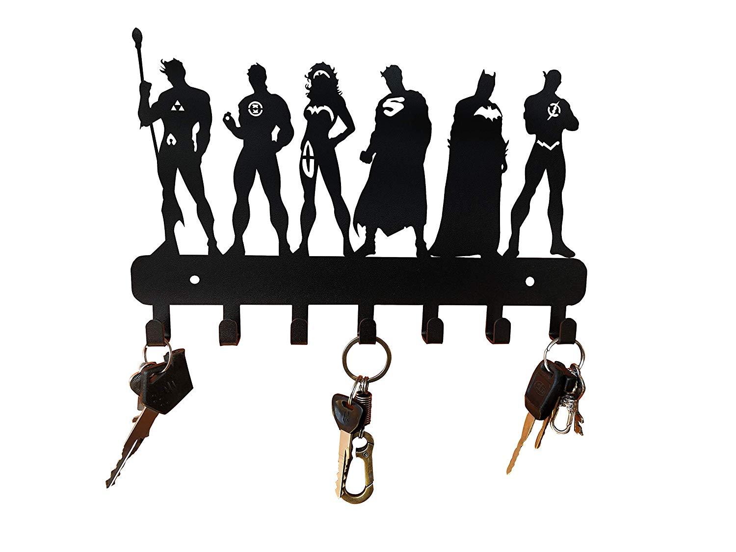 Justice League superhero figures Steel Key Holder with 7 Hooks Black ...