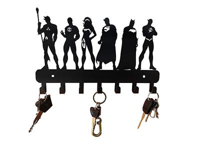 Justice League superhero figures Steel Key Holder with 7 Hooks Black ...