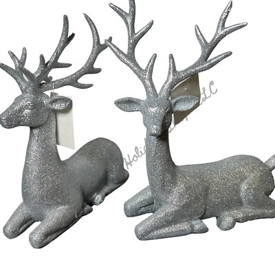 Raz Imports Silver Glittered Deer Set Buck & Doe Winter Decor | eBay