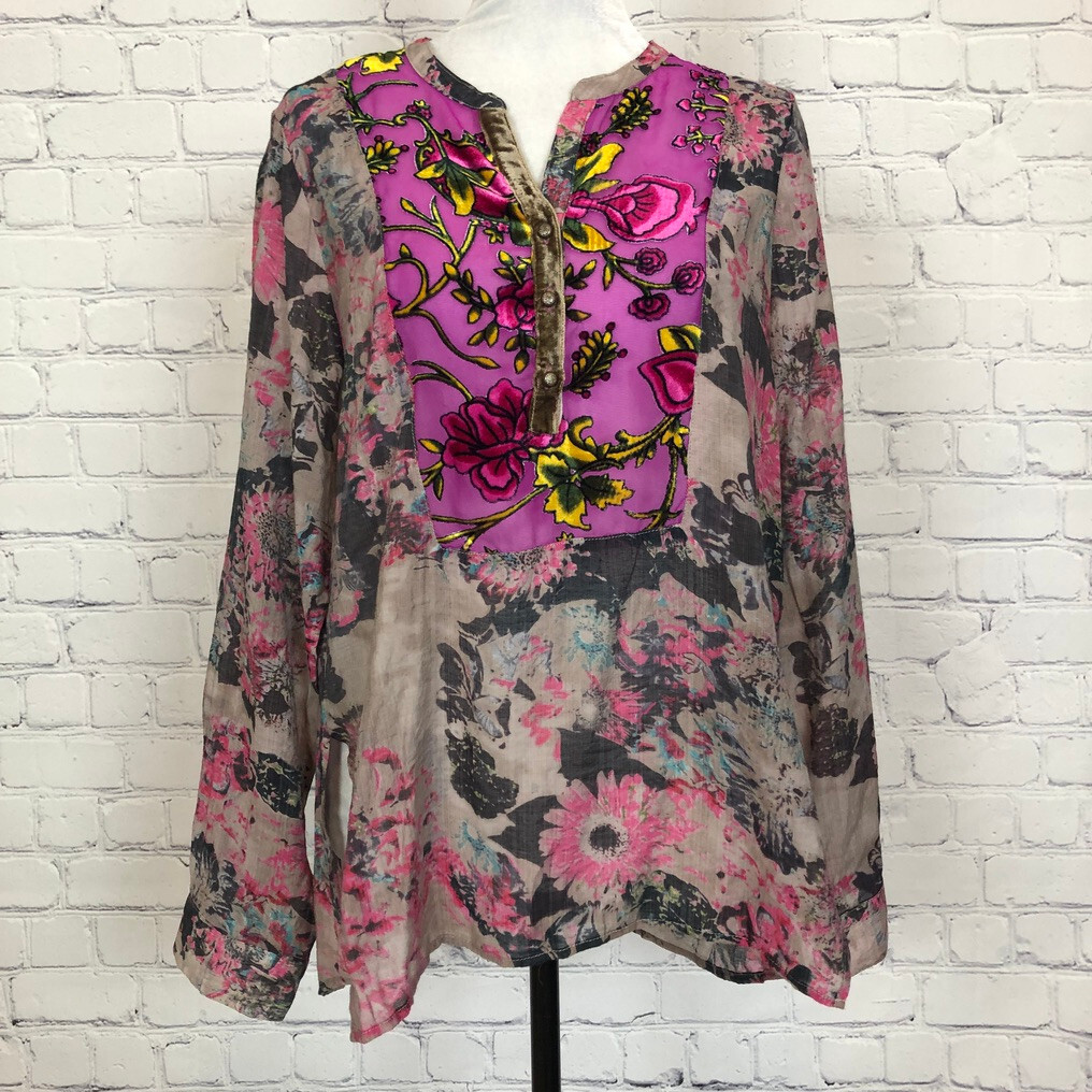 Aratta Silent Journey Floral Amethyst Blouse Size S - Gem