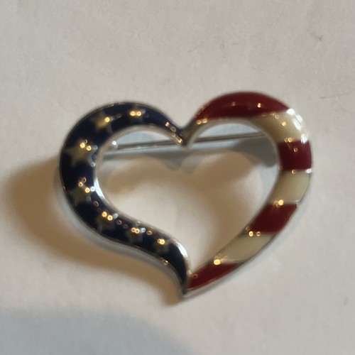 Avon Heart Brooch Pin Flag Stars & Stripes Red, white & Blue Patriotic ...