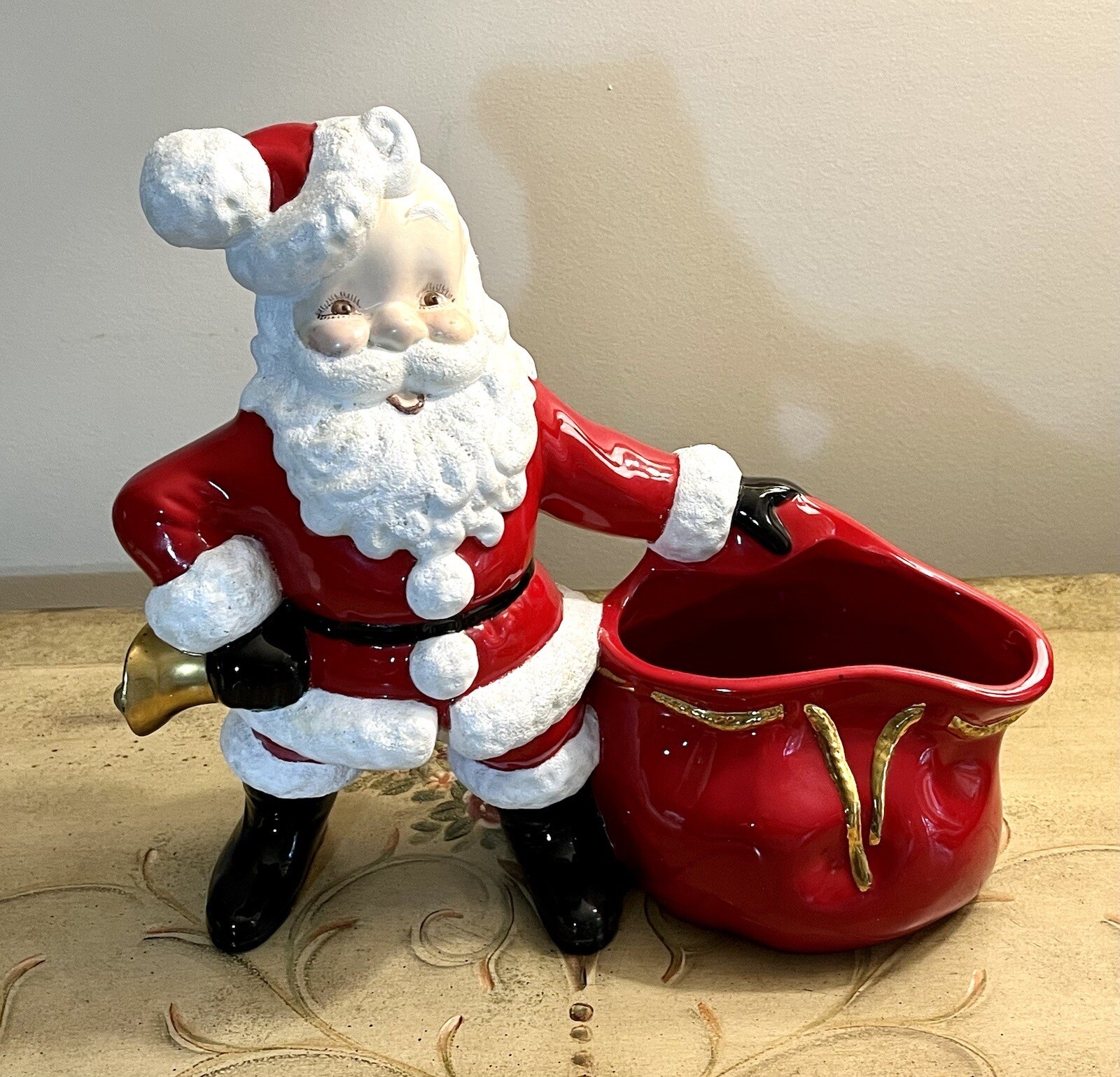 Atlantic Mold Ceramic Large Glazed 12” Santa Claus w/Bag Toys-22k Gold ...