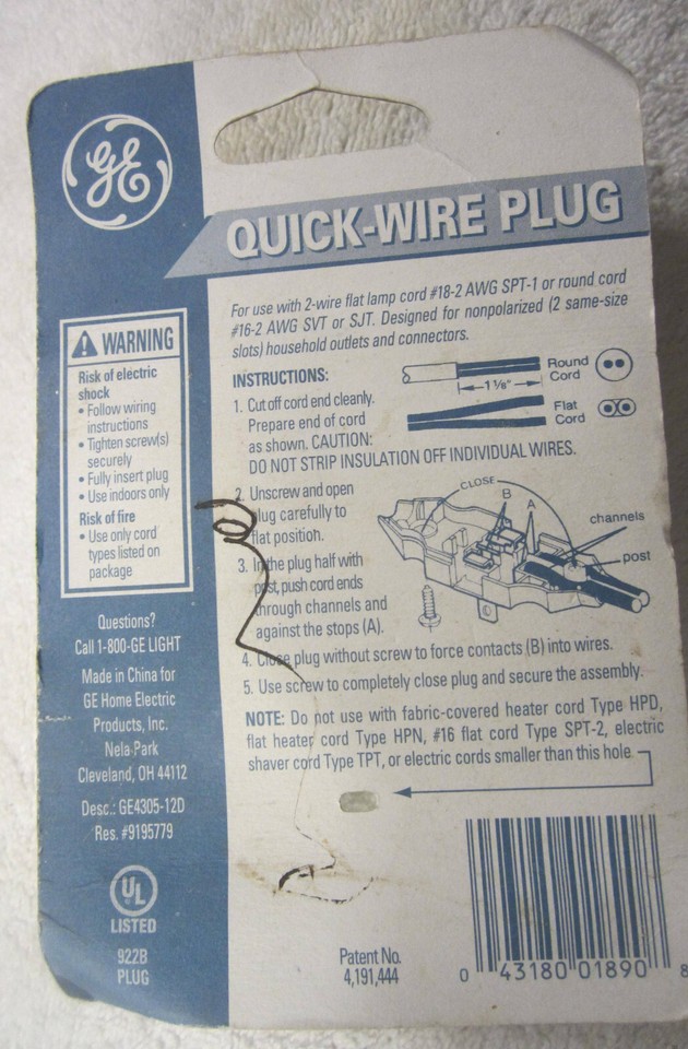 2 pack,GE Quick Wire Plug,Brown, 125V GE4305-120 New,cord plug in end ...