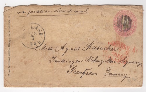 1870 Jun 7th. Postal Stationary Envelope. Portland to Preussen, Germany ...