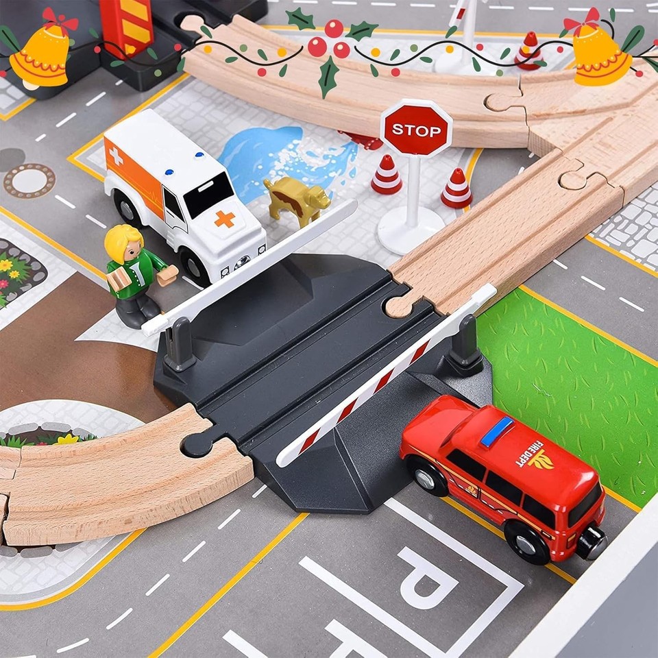 Wooden Train Track Electric Train Set,Gift Packed Toy Railway Kits for ...