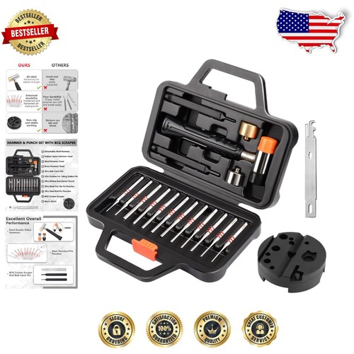 Durable Steel Punch Tool Kit: 18-Piece Set with Hammer & Universal ...