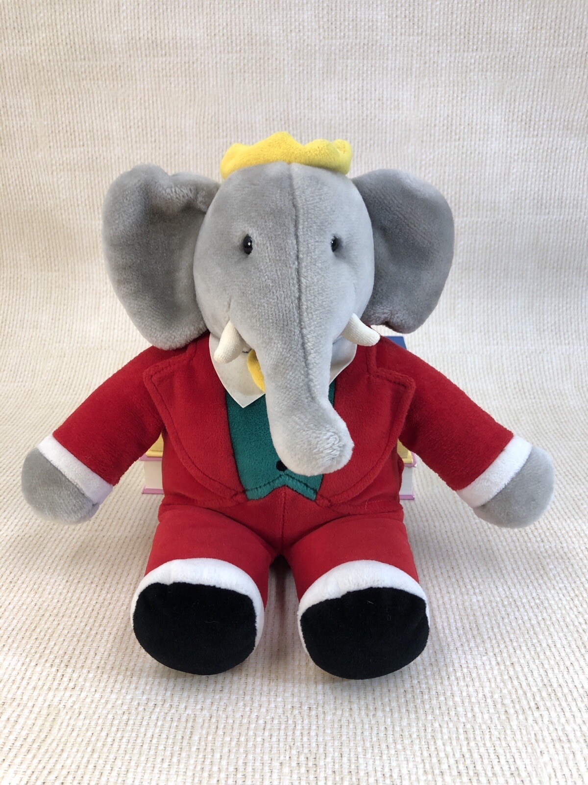 VINTAGE 1988 Gund 14" Babar Elephant King in Red Suit w/ Crown Stuffed ...