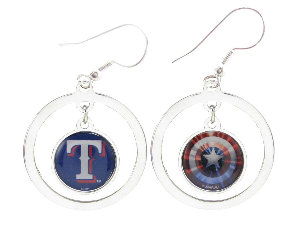 Texas Rangers Captain America Two Sided Silver Hoop Marvel Earrings ...