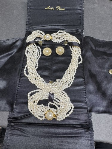 Andre Piasso Rice Pearl Bracelet & Clip On Earrings Set W/ Original ...