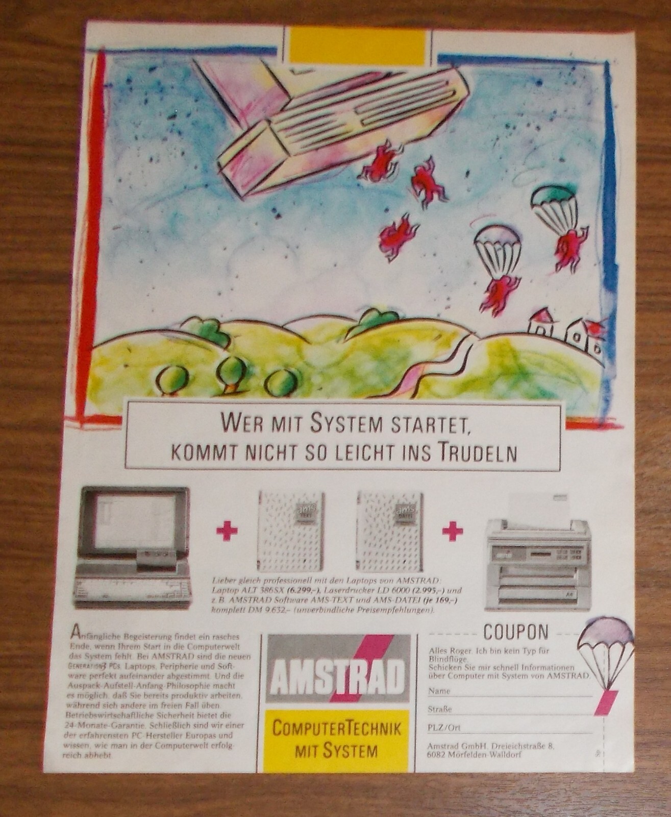 Seltene Werbung AMSTRAD ALT 386SX Laptop PC & Laserdrucker LD 6000 #1 ...