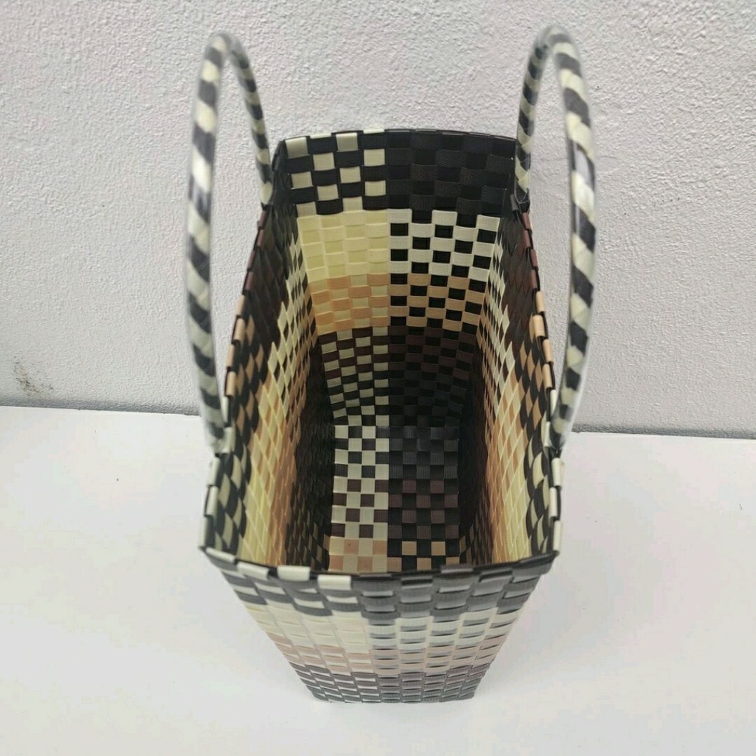 Woven Plastic Bag Tote Craft Basket Purse Vintage Bucket Strap Beach ...