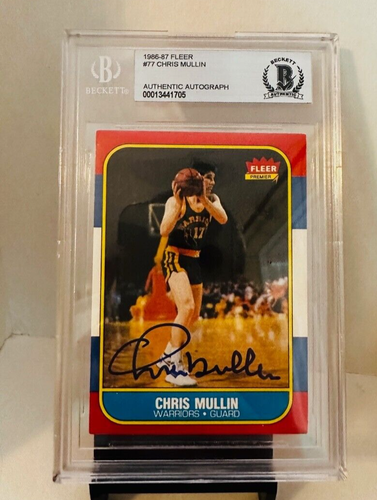 CHRIS MULLIN Auto Signed 1986-87 FLEER ROOKIE Card #77 Beckett BAS ...