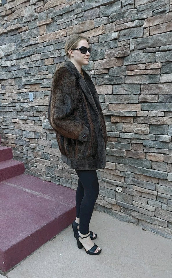 WOMEN'S GENUINE NATURAL REAL BEAVER & SHEARED FUR COAT FULL PELTS SZ XL ...