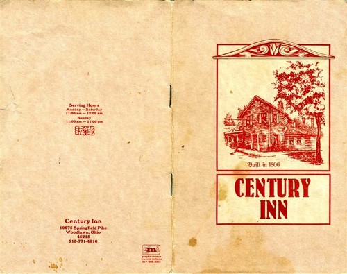 Century Inn Menu Springfield Pike Woodlawn Ohio 1980-1990's Cincinnati ...