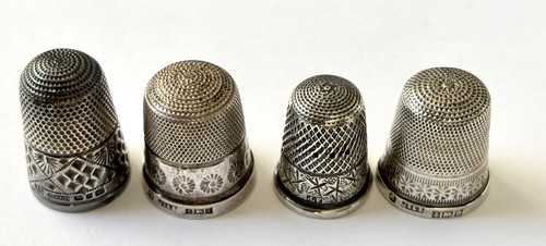 4x Antique Vintage Solid Silver Sewing Thimbles Various Hall Marks 17 ...