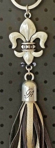 GRACE ADELE METALLIC BOLEYN FLEUR-DE-LIS CLIP-ON KEY CHAIN FOB PURSE ...