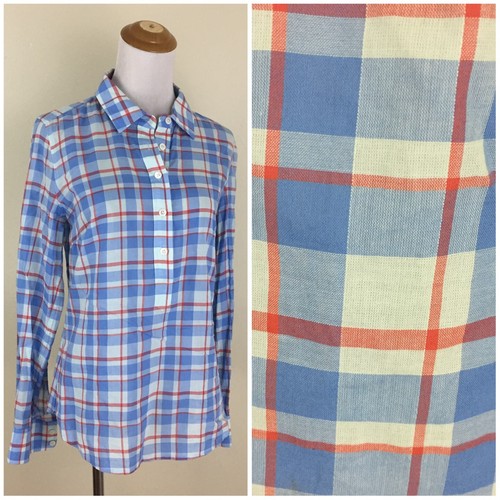 VINEYARD VINES Womens 2 Blue Mint Red White Plaid Logo Long Sleeve ...