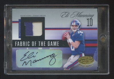 2006 LEAF CERTIFIED ELI MANNING GOLD FABRIC OF THE GAME AUTOGRAPH PATCH ...