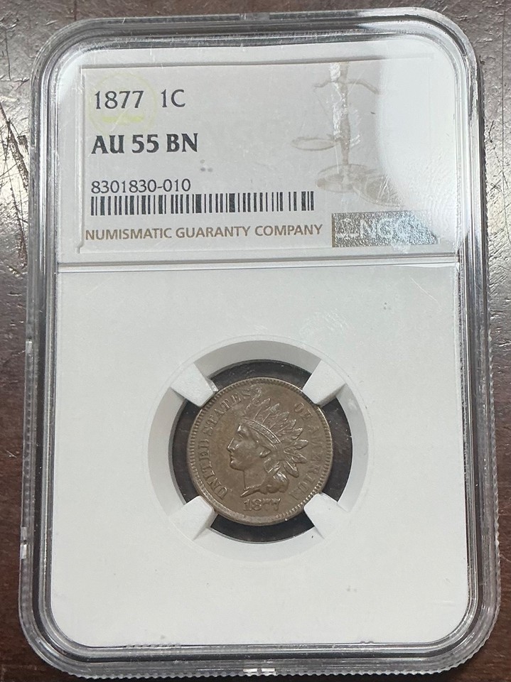 NGC AU55 1877 INDIAN HEAD CENT KEY DATE PERFECT EVEN COLOR GREAT EYE ...