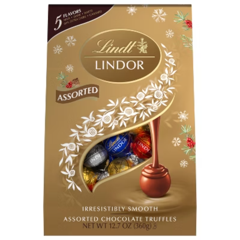 Lindt LINDOR Christmas Assorted Chocolate Candy Truffles Gold Bag - 12 ...