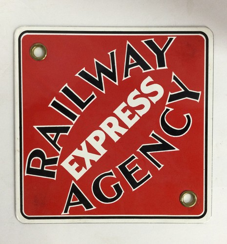 Vintage Railway Express Agency Red Black White Porcelain Sign 8" x 8 ...