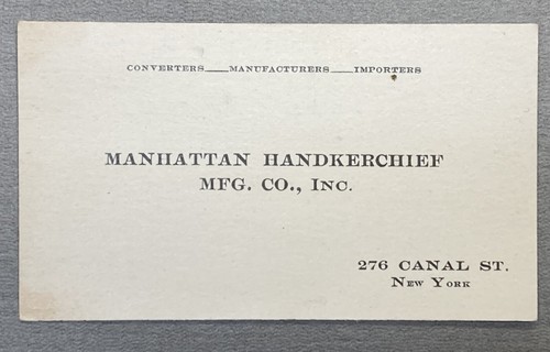 Vintage Business Card Manhattan Handkerchief Co. 276 Canal Street New ...