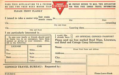 Advertising Postcard Conoco Business Reply Card - Conoco Travel Bureau ...