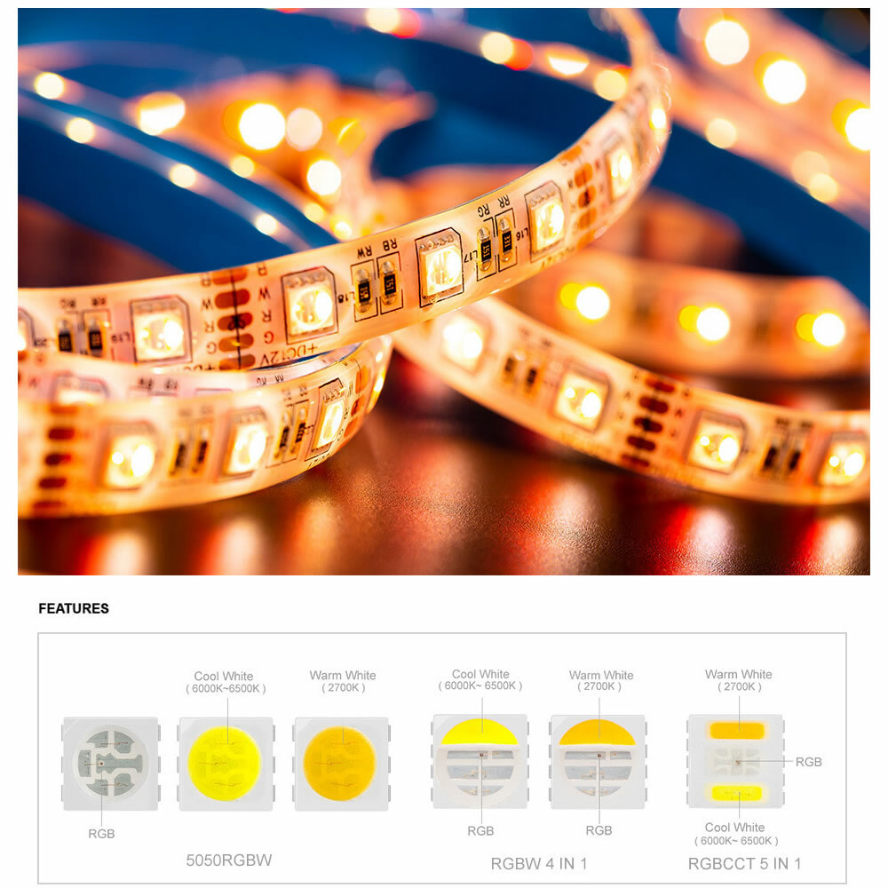5M LED strip Light Waterproof RGB + White / warm white RGB RGBW 5050 ...