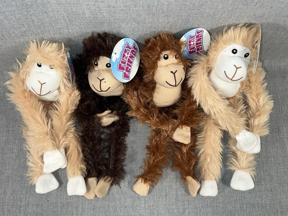(4) Fuzzy Friends Hanging Monkey Plush Stuffed Animal Tan Brown | eBay