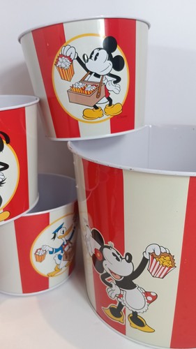 5 Disney World Tin Popcorn Buckets Vintage Minnie, Goofy, Donald Duck ...
