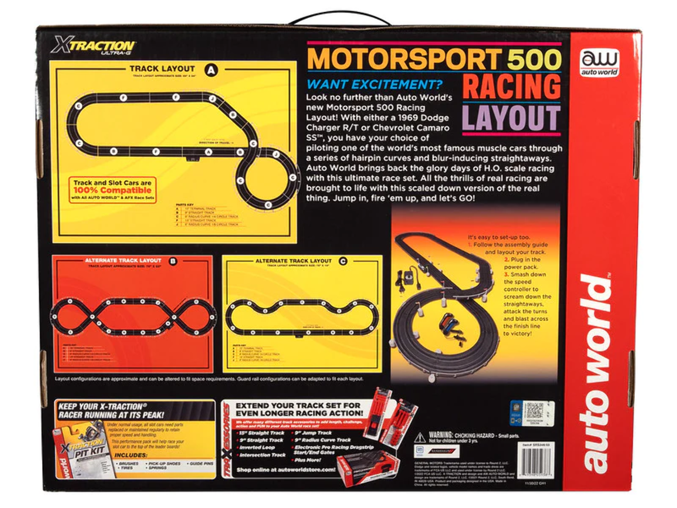 Auto World Race Set Xtraction SRS346 14.5' Motorsports 500 Slot Car ...
