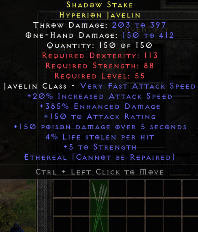 D2r rare hyperion javelin 20ias 385ed 150ar 4ll eth--non ladder sc ...