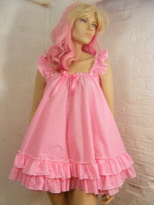 sissy adult baby dress pink spotted cotton nightie fancy dress ddlg ...