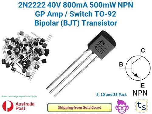 5pc ~25pc 2N2222 Bipolar (BJT) Transistor NPN 40V 800mA 500mW GP TO-92 ...