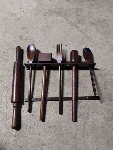 6 Vintage Primitive Wooden Utensils Farmhouse Decor Kitchen Tools Spoon ...