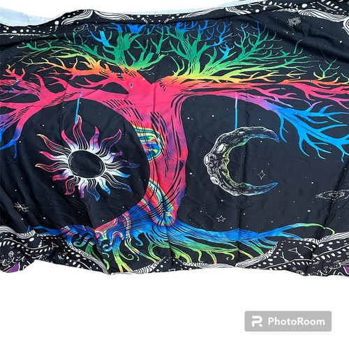 Trippy Tree of Life Sun and Moon Wall Lightweight Tapestry, 80