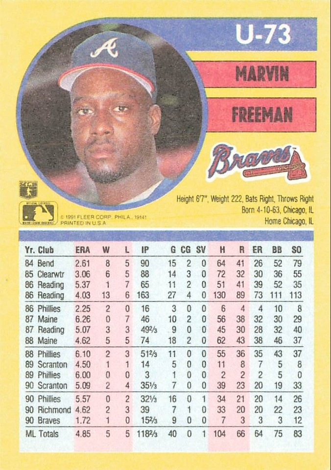 1991 Fleer Update #U-73 Marvin Freeman Atlanta Braves | eBay