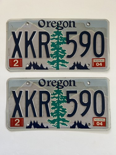 License Plates Pair Oregon XKR 590 Purple Mountains Green Fir Tree | eBay