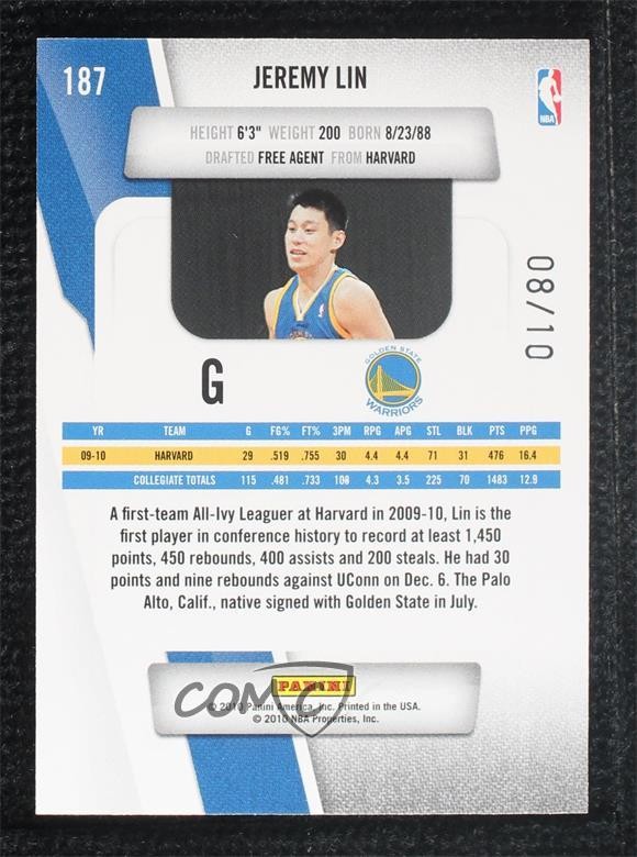 2010-11 Prestige Rookie Bonus Shots Black /10 Jeremy Lin #187 Rookie RC ...