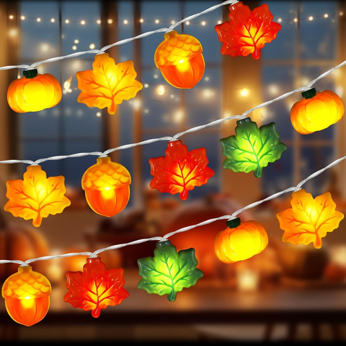 [Timer] Fall Lights 10Ft 3D Acorn Pumpkin Maple Leaf String Lights, LED ...