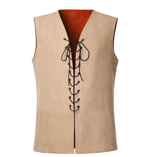 Men Medieval Pirate Viking V Neck Vest Renaissance Reversible Lace-Up ...