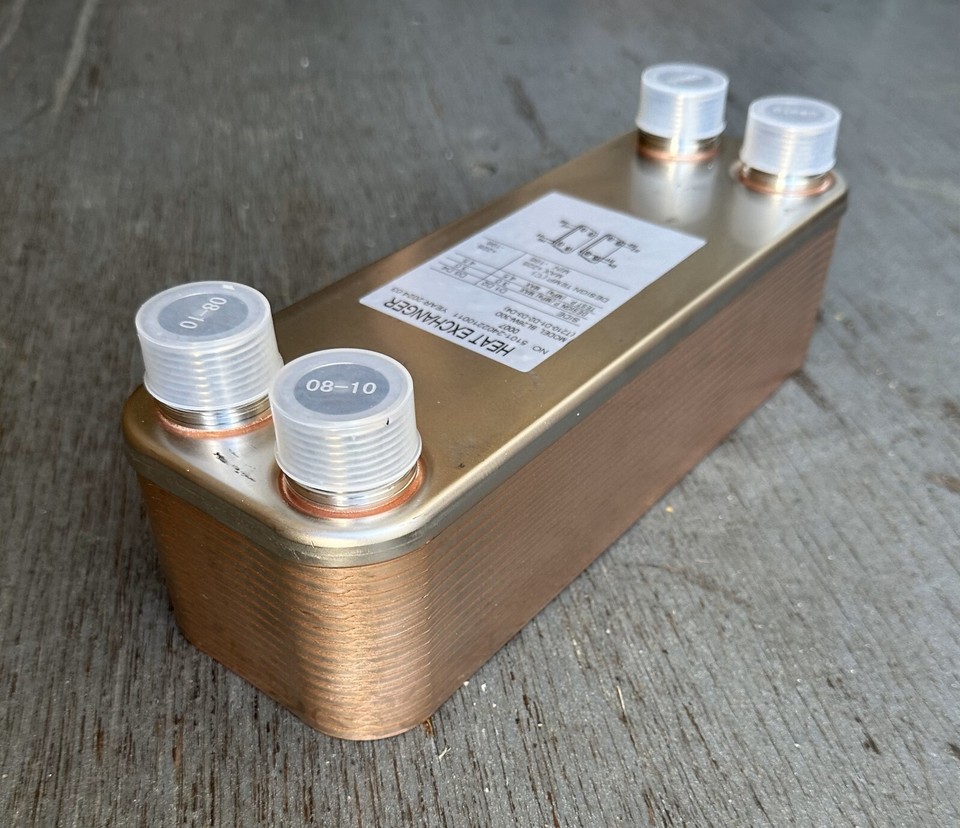 30-Plate 4-1/4"x12" Brazed Plate Heat Exchanger, 1" MPT Ports, 316L S ...