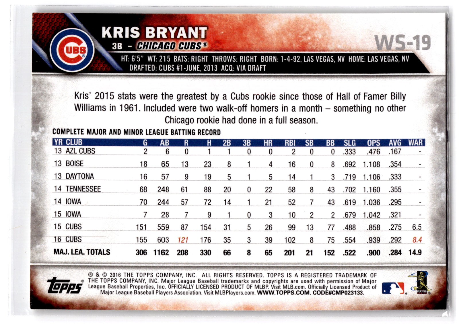 2016 Topps World Series Champions - #WS-19 Kris Bryant for sale online ...