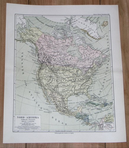 1892 ORIGINAL VINTAGE MAP OF NORTH AMERICA USA CANADA MEXICO GREENLAND ...