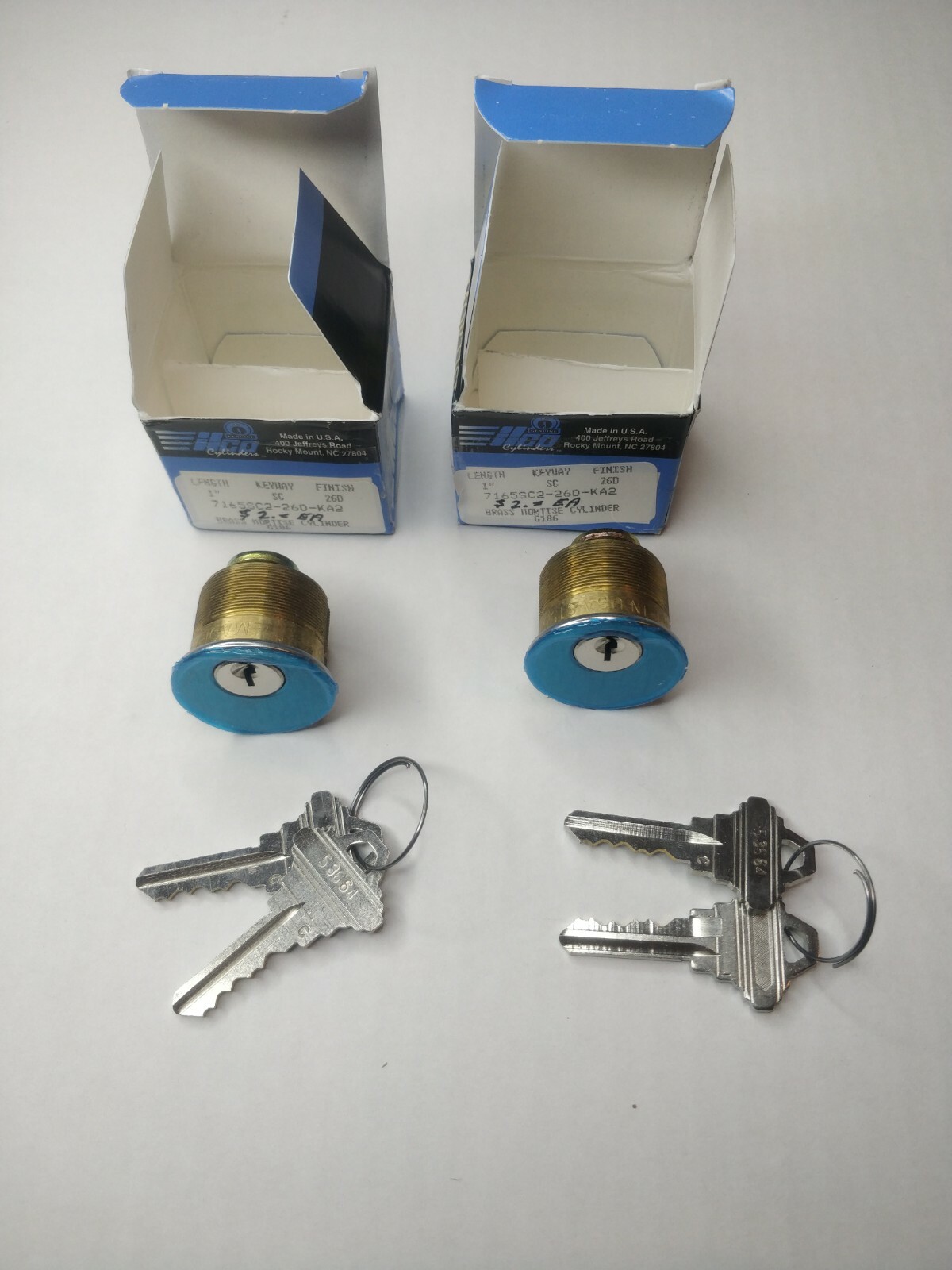 Lot Of 2 Ilco 7165SC2-260-KA2 Brass Mortise Lock Cylinder 1" SC1 Keyway ...